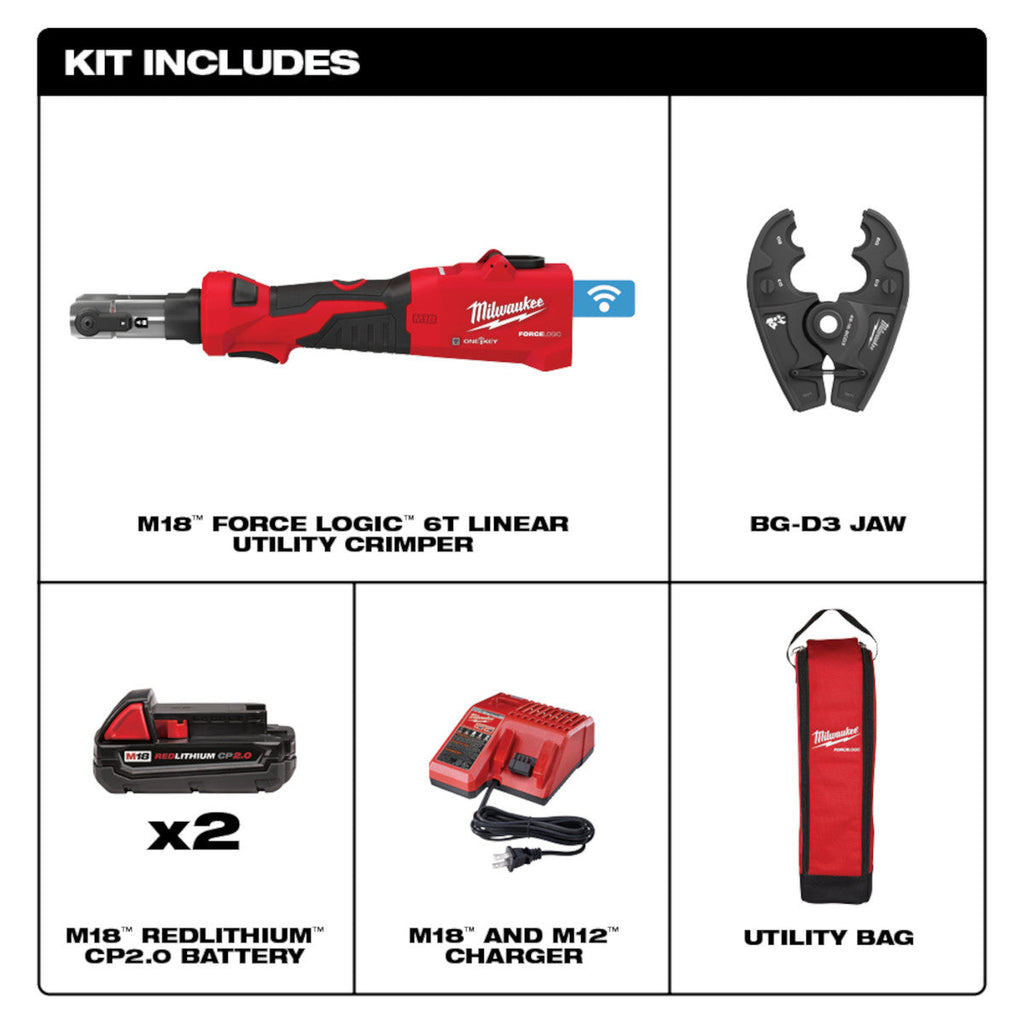 2978-22BG Milwaukee M18 FORCE LOGIC 6 Ton In-Line Crimper Kit with BG ...