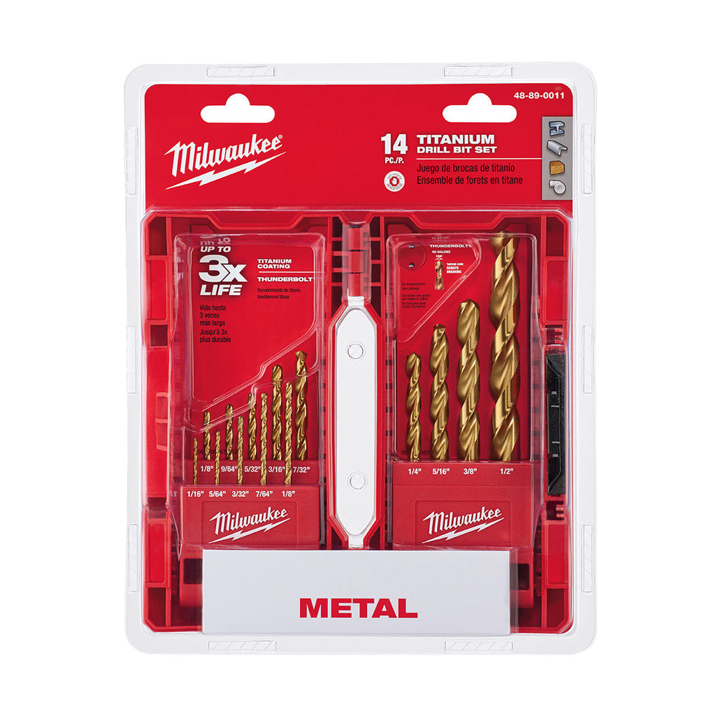 48-89-0011 Milwaukee THUNDERBOLT Titanium Coated Drill Bit Set -14 pc ...